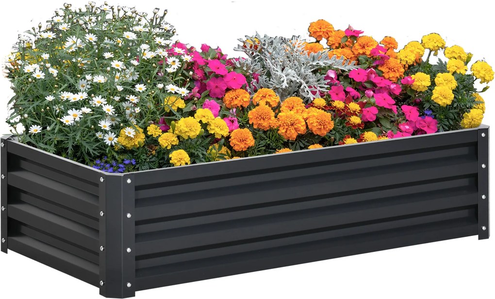 Zvýšený záhon Outsunny z oceli, Květník s otevřeným dnem 120x60x30,5 cm pro zahradu, balkon a terasu, Květník na květiny, rostliny, ovoce a zeleninu |