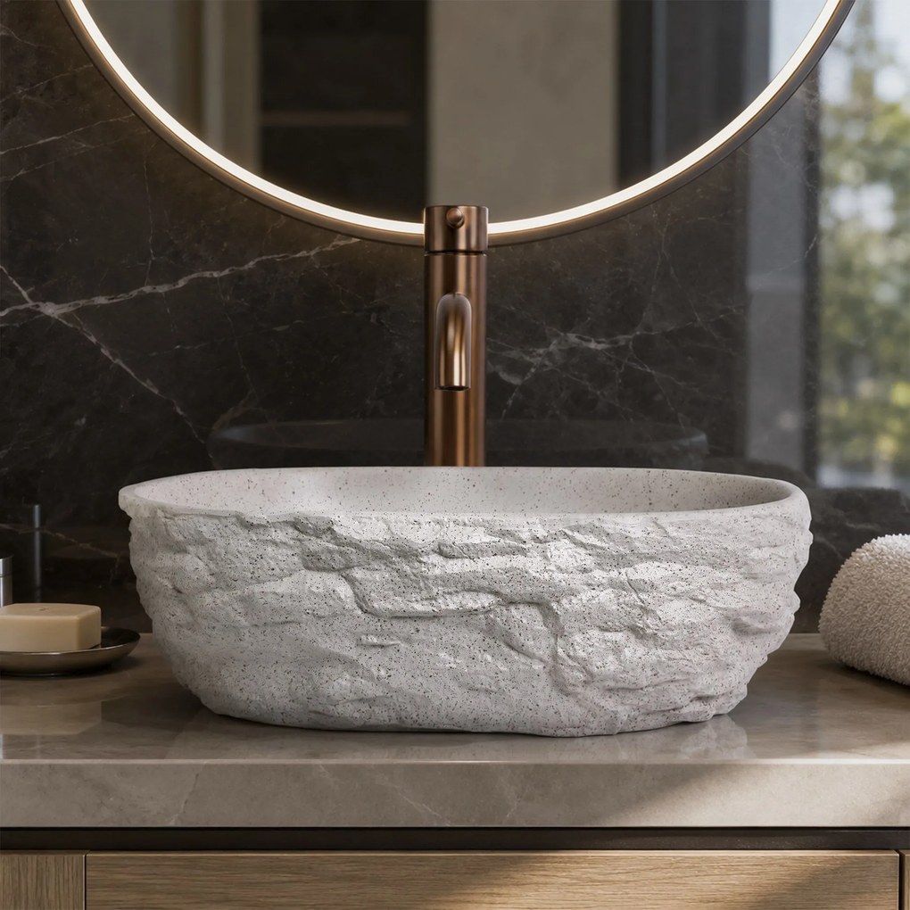 Rea Evora, oválné umyvadlo na desku, 375x255x120mm, béžová-imitace kamene, REA-U3225