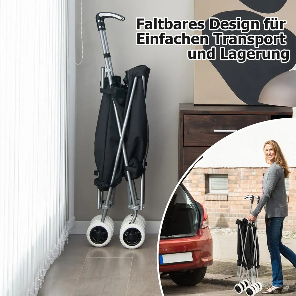 Costway Nákupní košík Skládací nákupní vozík s kolečky – 66 × 46 × 94,5 – černý