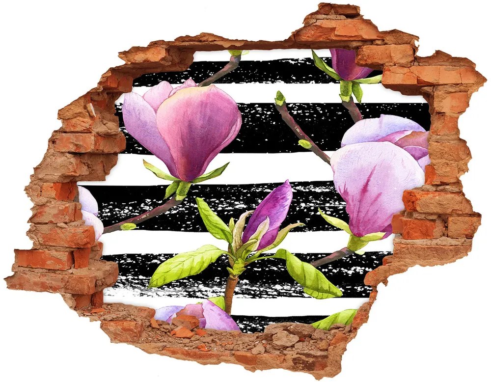 Wallmuralia Nálepka 3D díra na zeď Magnolie pásky 90x70 cm