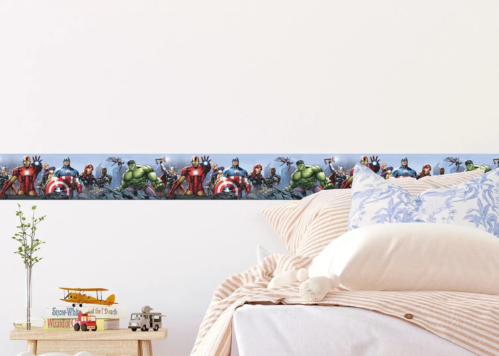 Dětská samolepící bordura na zeď Marvel Avengers, Disney | 5 m x 13.8 cm | DWBD8077