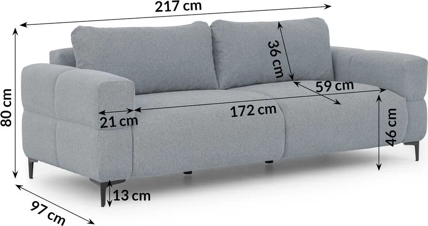 Šedomodrá pohovka 217 cm Helio – Ropez