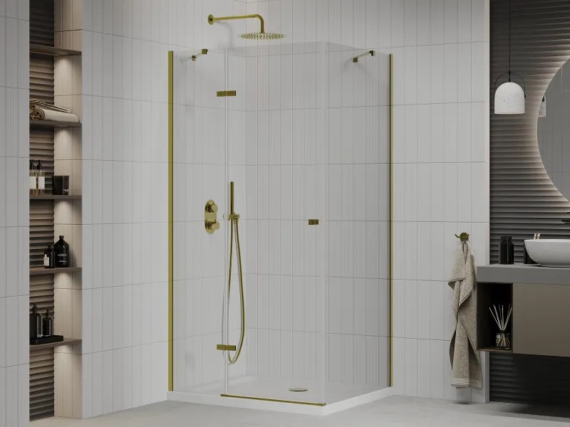 Mexen Roma sprchový kout 120 x 90 cm, 6mm čiré sklo, zlatý profil + sprchová vanička Slim, 854-120-090-50-00-4010