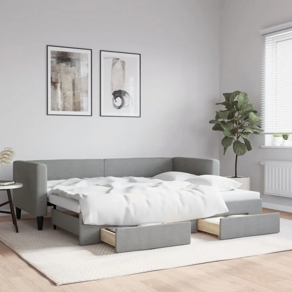 Válenda s přistýlkou a zásuvkami světle šedá 80 x 200 cm textil 3196609