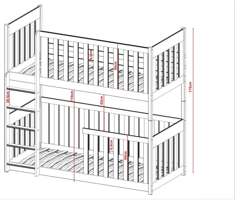 Legno Dětská patrová postel Karel bílá Rozměr (cm): 80x180