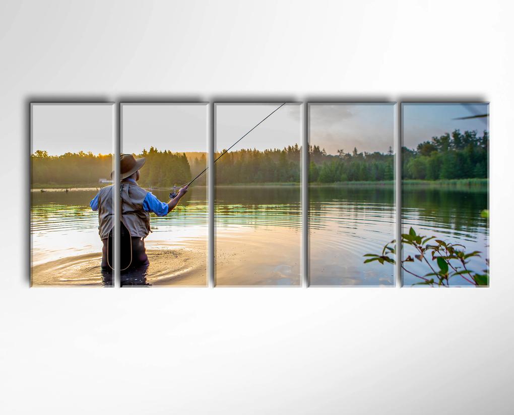 Malvis ® Obraz Rybář ve vodě ROZMĚR (šířka x výška): pětidílné schody obdélník 150x75 cm