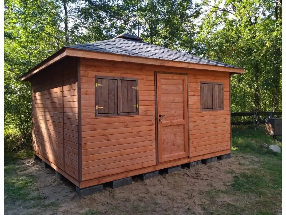 Dřevěný zahradní domek KLASIK C s dřevníkem bez terasy Osobní odběr/vlastní doprava bez montáže