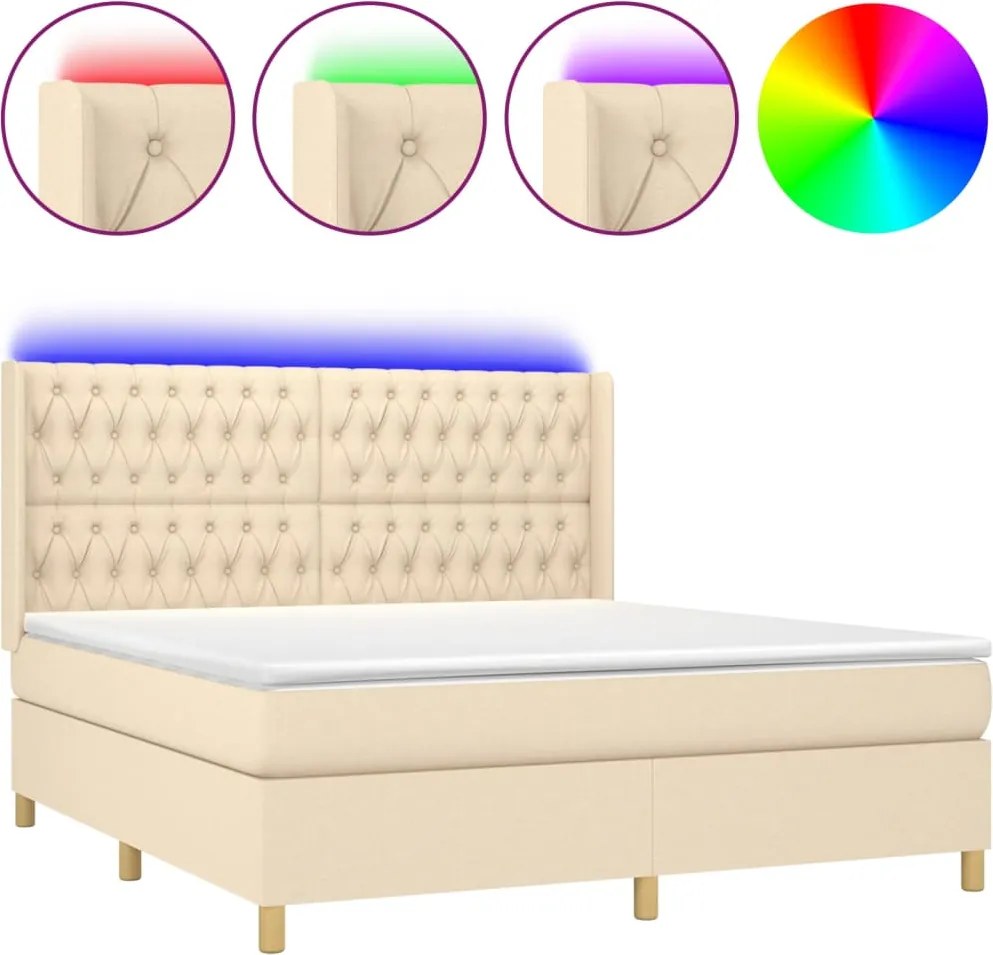 Box spring postel s matrací a LED krémová 160x200 cm textil 3139130