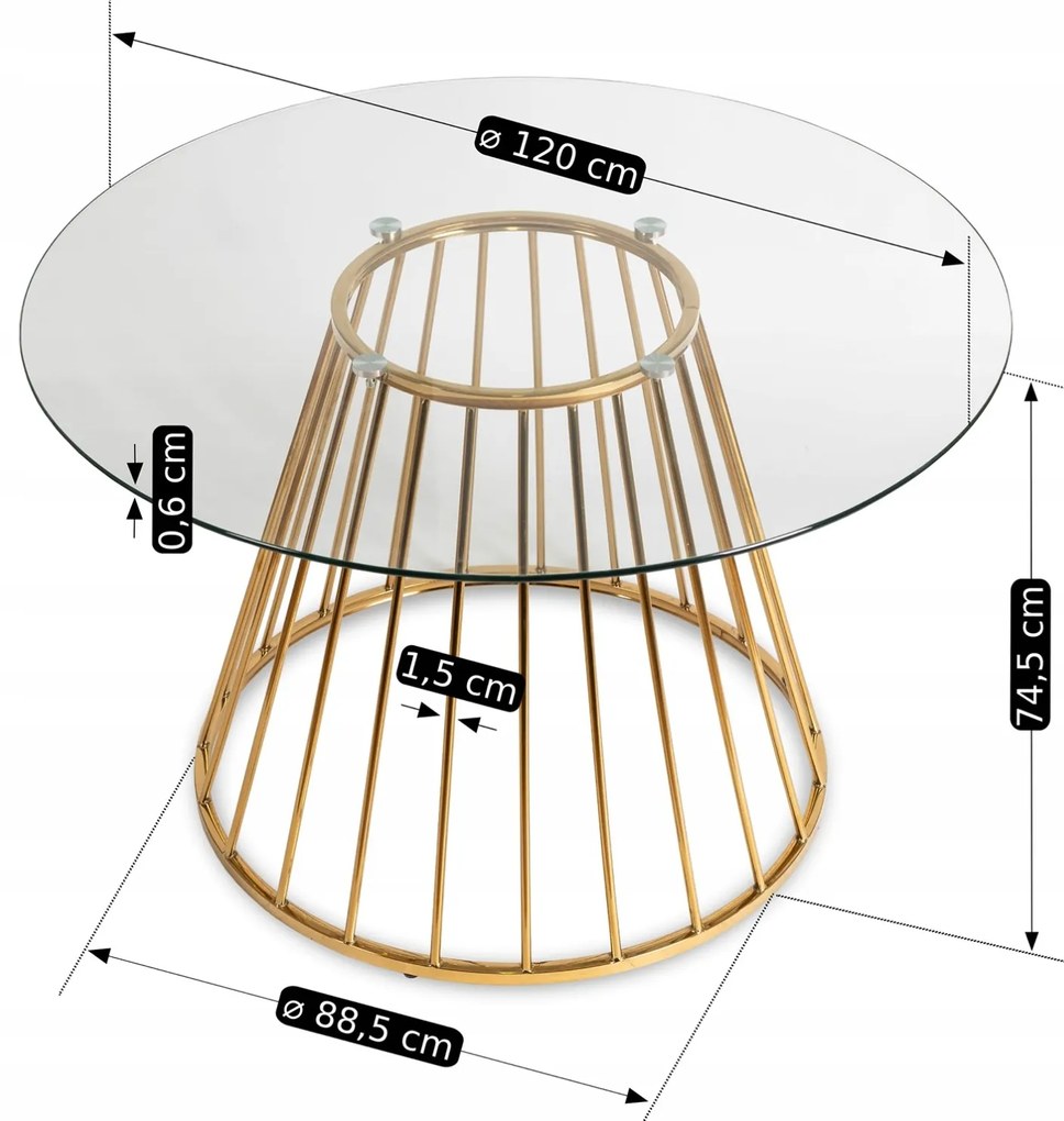 Jídelní stůl Olivier 120 cm čirý/zlatý