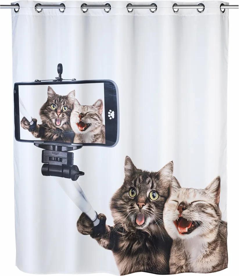Sprchový závěs  Selfie Cat, textilní, 180x200 cm, WENKO