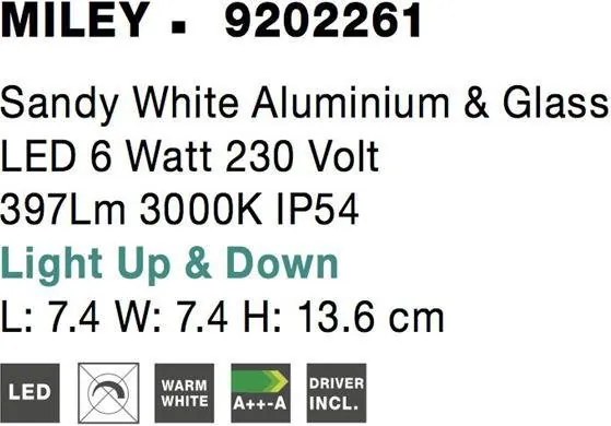 NV 9202261 Venkovní nástěnné svítidlo MILEY bílý hliník a sklo LED 7W 3000K 200-240V IP54 světlo nahoru a dolů - NOVA LUCE