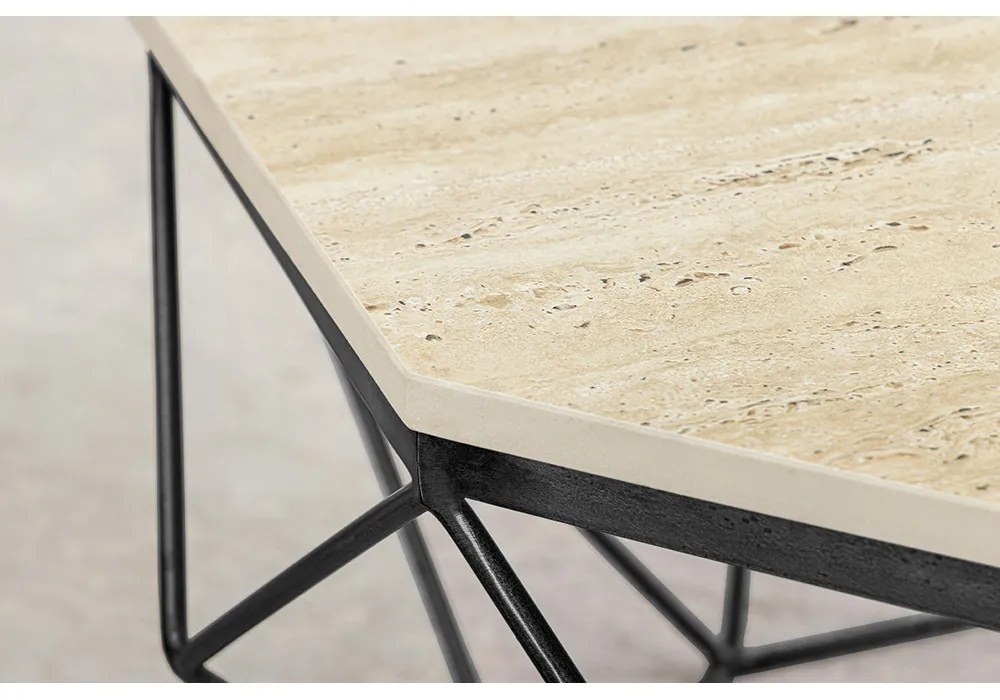 Massive home | Konferenční stolek DIAMOND 69 CM travertin černý podstavec