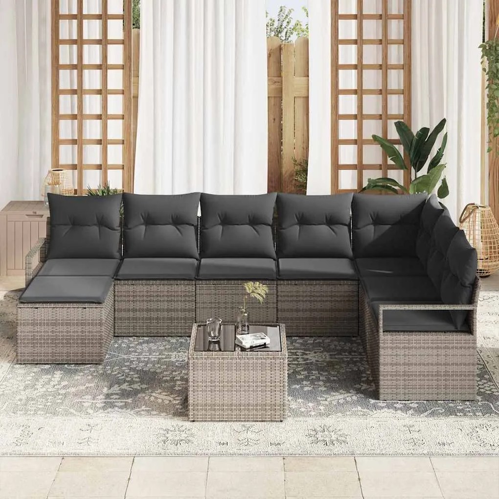 Set pohovek 9 ks Světle šedá polyratan 3355178