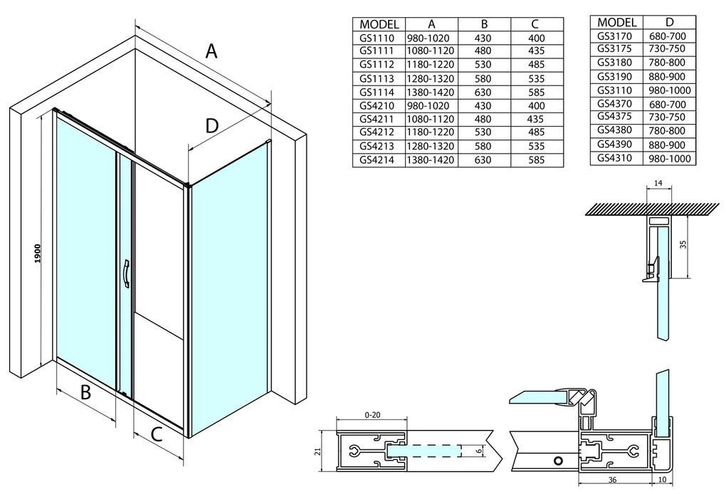 Gelco SIGMA SIMPLY sprchové dveře posuvné 1100 mm, sklo Brick GS4211 GS4211