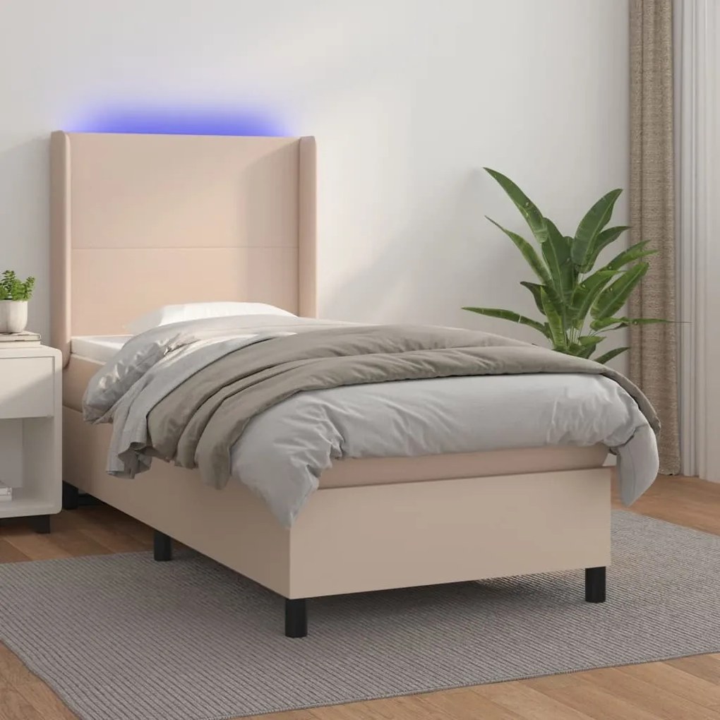 vidaXL Box spring postel s matrací a LED 90x200 cm umělá kůže [3139243] Barva: Černá