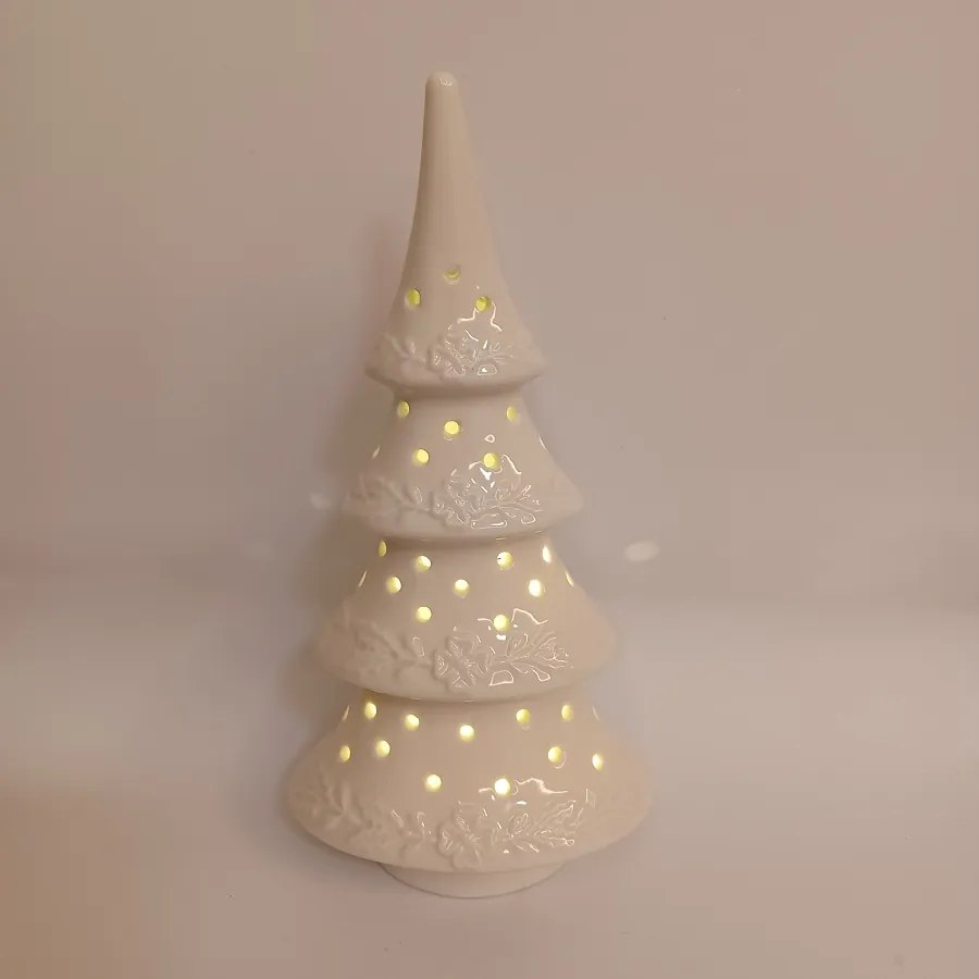 LED dekorace keramický stromeček 11,4 × 8,5 × 23 cm, teple bílá, 2× LR44