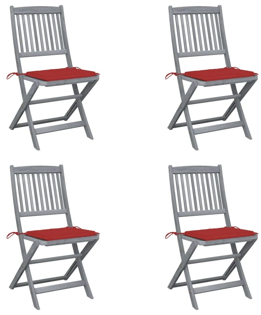 3064569 vidaXL Skládací zahradní židle s poduškami 4 ks masivní akáciové dřevo