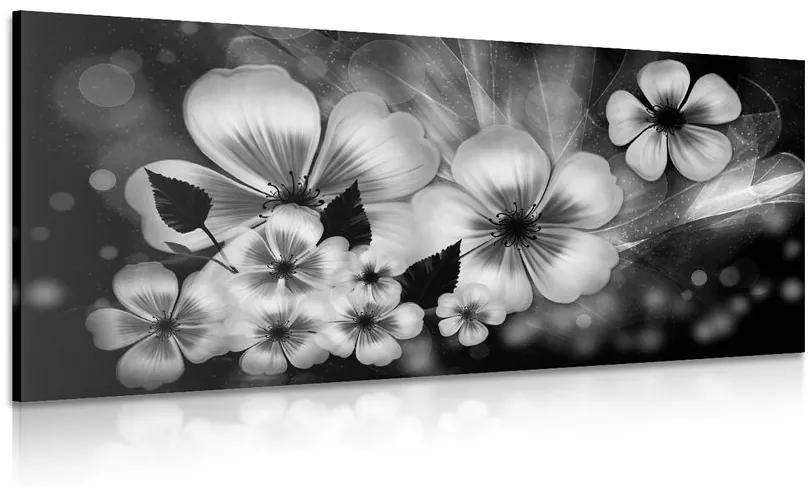 Obraz fantazie květin v černobílém provedení Varianta: 100x50