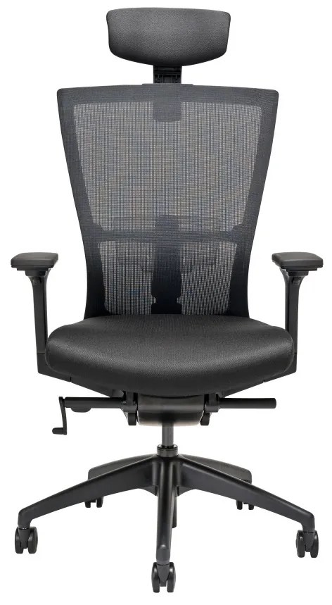 Office Pro Kancelářská židle na kolečkách MERENS SP – s područkami a koženou opěrkou hlavy Černá BI 201
