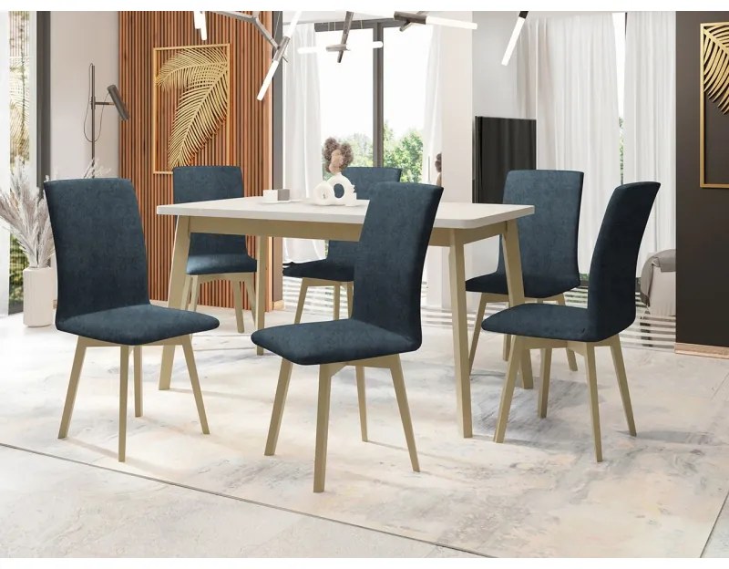 Jídelní jídelní stůl se 6 židlemi AL24, Barva dřeva: dub artisan - L, Potah: Hygge D91, Barvy nožiček: Bíla