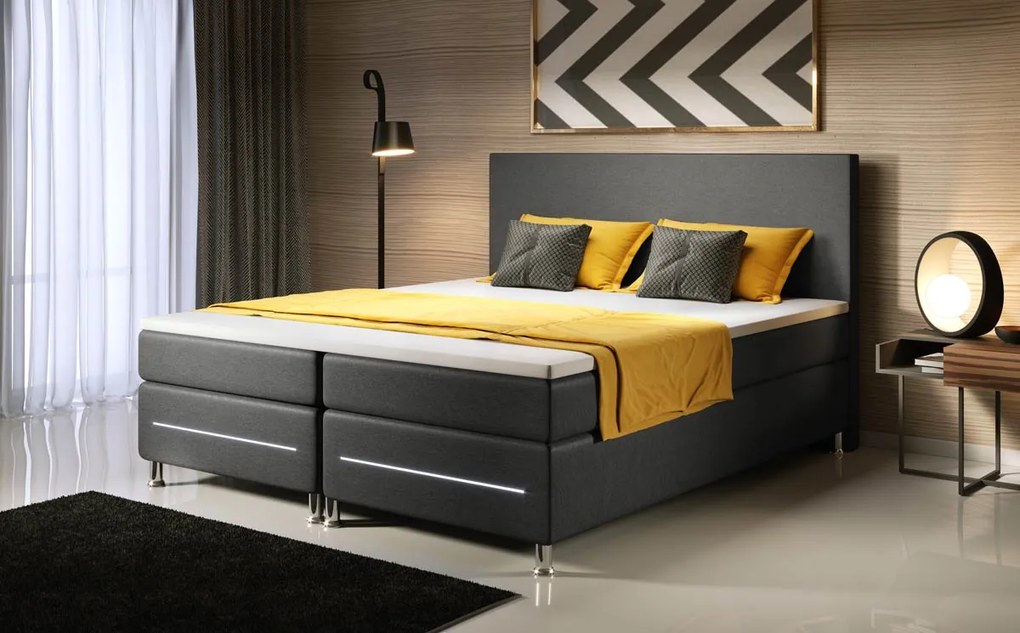 K&M postele Boxspring postel SIMPLE bez úložného prostoru s LED Velikost postele: 120 × 200 cm, Výběr matrace: Oboustranná pružinová matrace - středn…