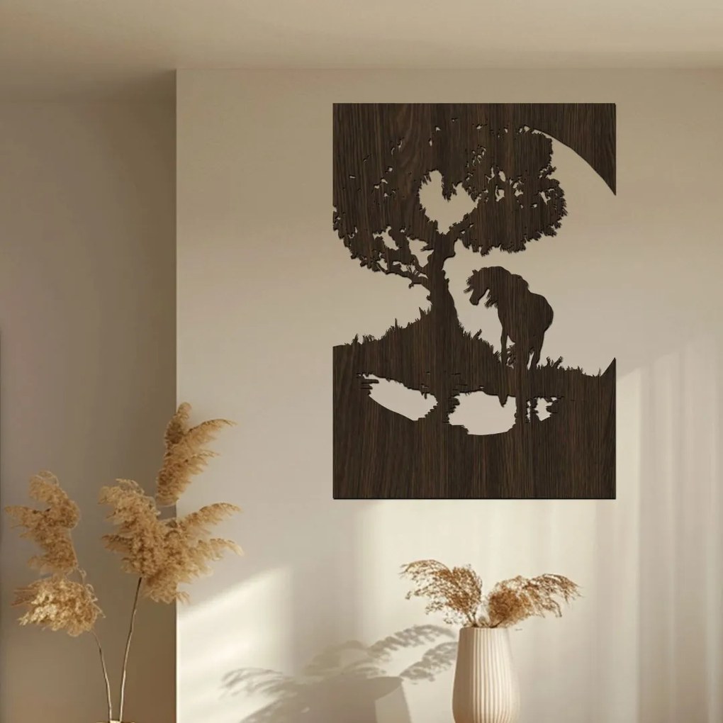 dřevo života Dřevěný obraz koně ŽIVOTNÍ ENERGIE Zvolte rozměr (cm): 68x95, Zvolte barvu dekoru: Antracitová