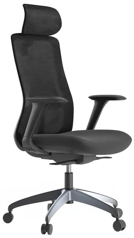 MERCURY STAR Kancelářská ergonomická židle WISDOM s podhlavníkem — síť, černý plast, nosnost 150 kg tmave šedá