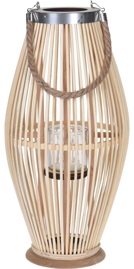 Opletená bambusová lucerna, průměr 24 cm, béžová