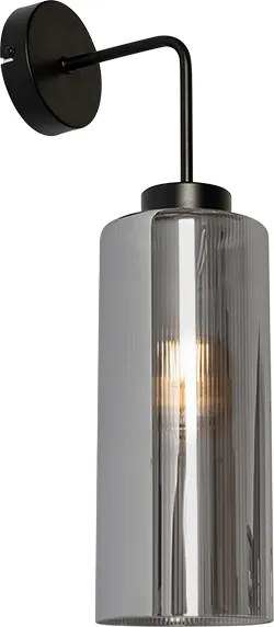 Art Deco nástěnná lampa černá s kouřovým sklem - Laura