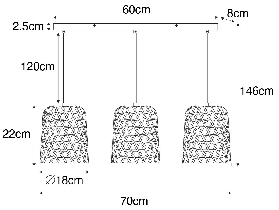 Orientální závěsné svítidlo černé s bambusovým dekorem 3-světlo - Rayan