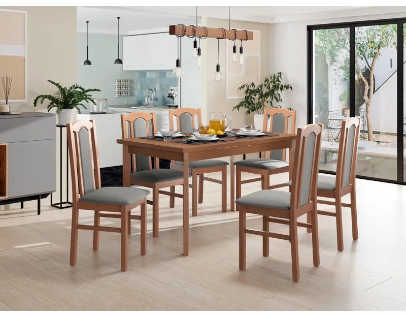 Rozkládací jídelní stůl se 6 židlemi AL08, Barva dřeva: bílá-L, Potah: Zetta 300