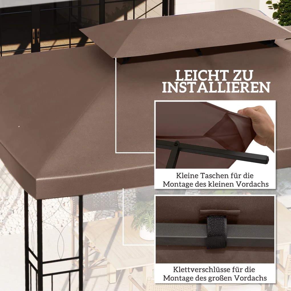 Náhradní střecha altánu Outsunny 3x4m káva polyester odpuzující vodu pro kovové a zahradní altány | Aosom.de