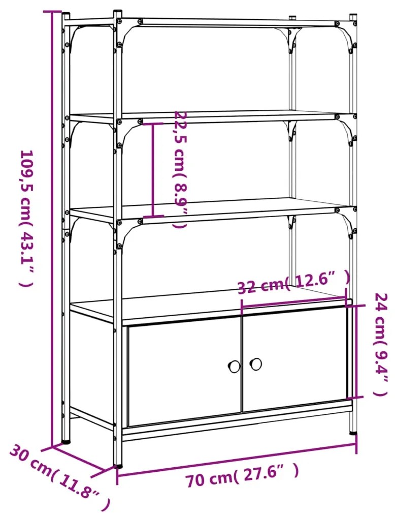 Knihovna se 3 policemi šedá sonoma 70 x 30 x 109,5 cm kompozit