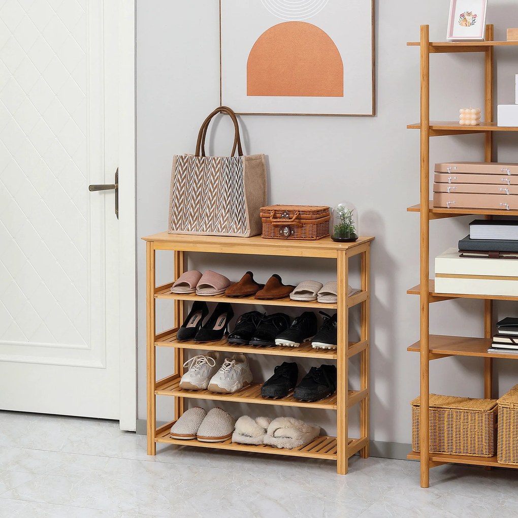 HOMCOM Věšák na boty 5 úrovní pro 20 párů bot Věšák na boty do předsíně z bambusu 80x29x82cm Příroda