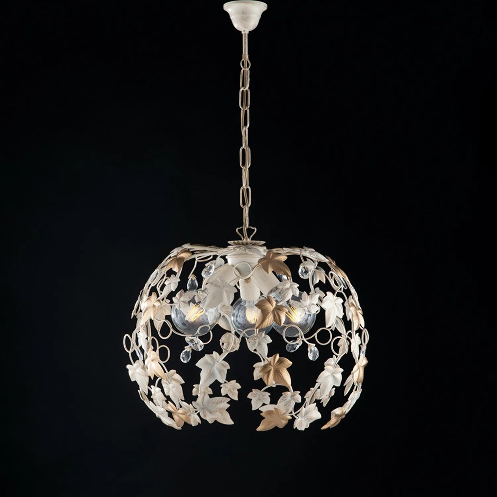 Light for home - Závěsný lustr BL50-3-AV Edera, 3 X 60 Watt Max, slonová kost, zlatá, 3 X 60 W, E27, Slonová kost, zlatá