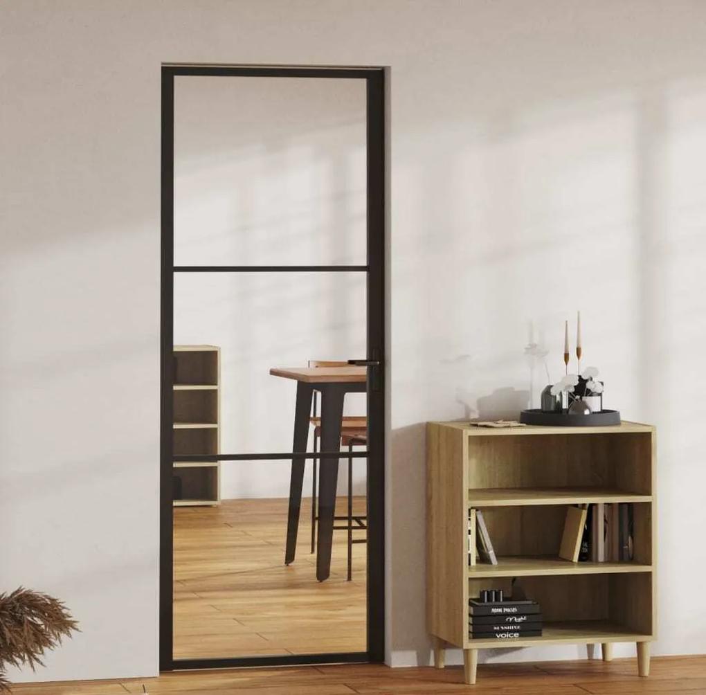 vidaXL Interiérové dveře 76 x 201,5 cm bílé ESG sklo a hliník [350568] Barva: Černá a mléčná