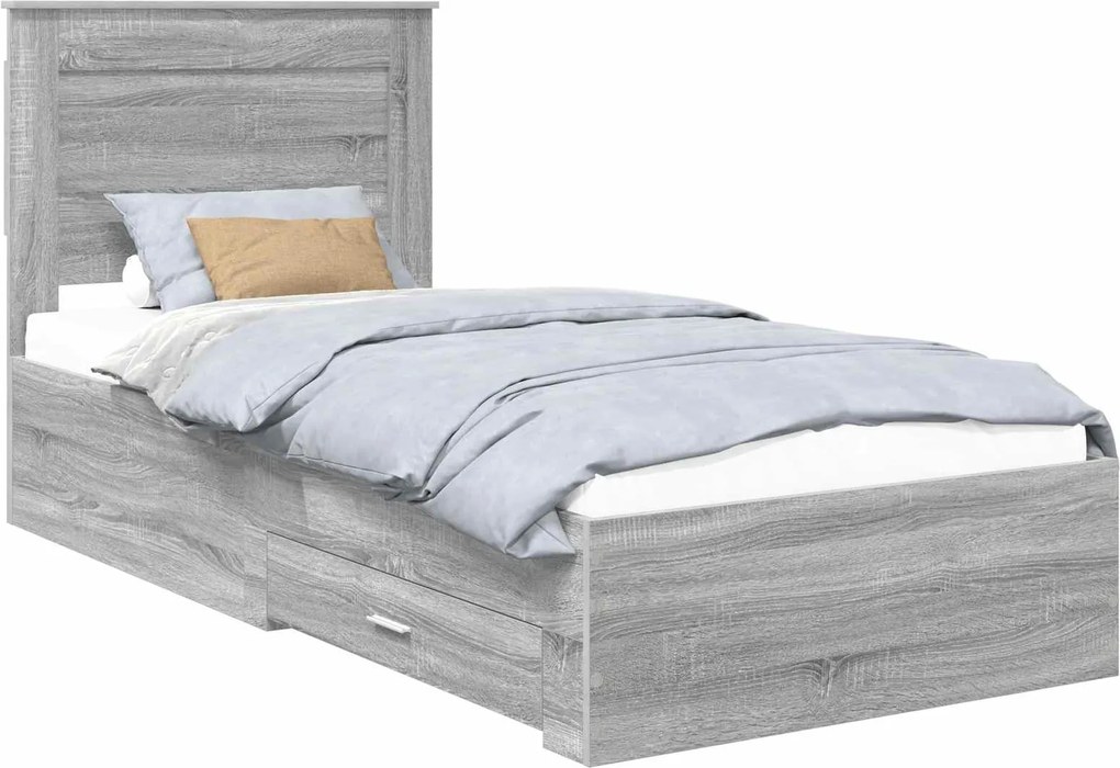 Rám postele Šedý Sonoma a stříbrná 75 x 190 cm Kompozitní dřevo 3410378