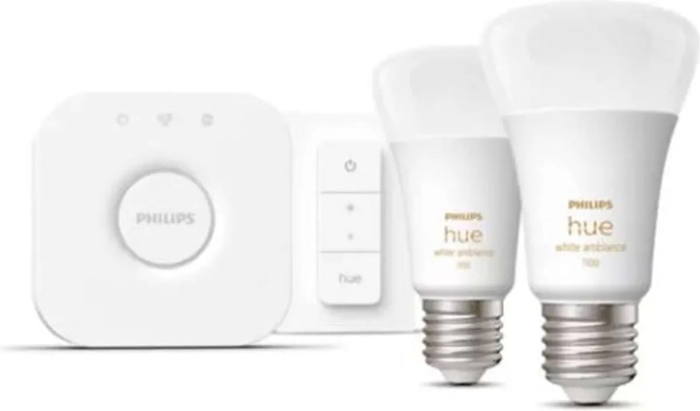 Philips Hue White Ambiance - Chytrá sada se 2 žárovkami, můstkem Bridge a ovladačem 929002468406