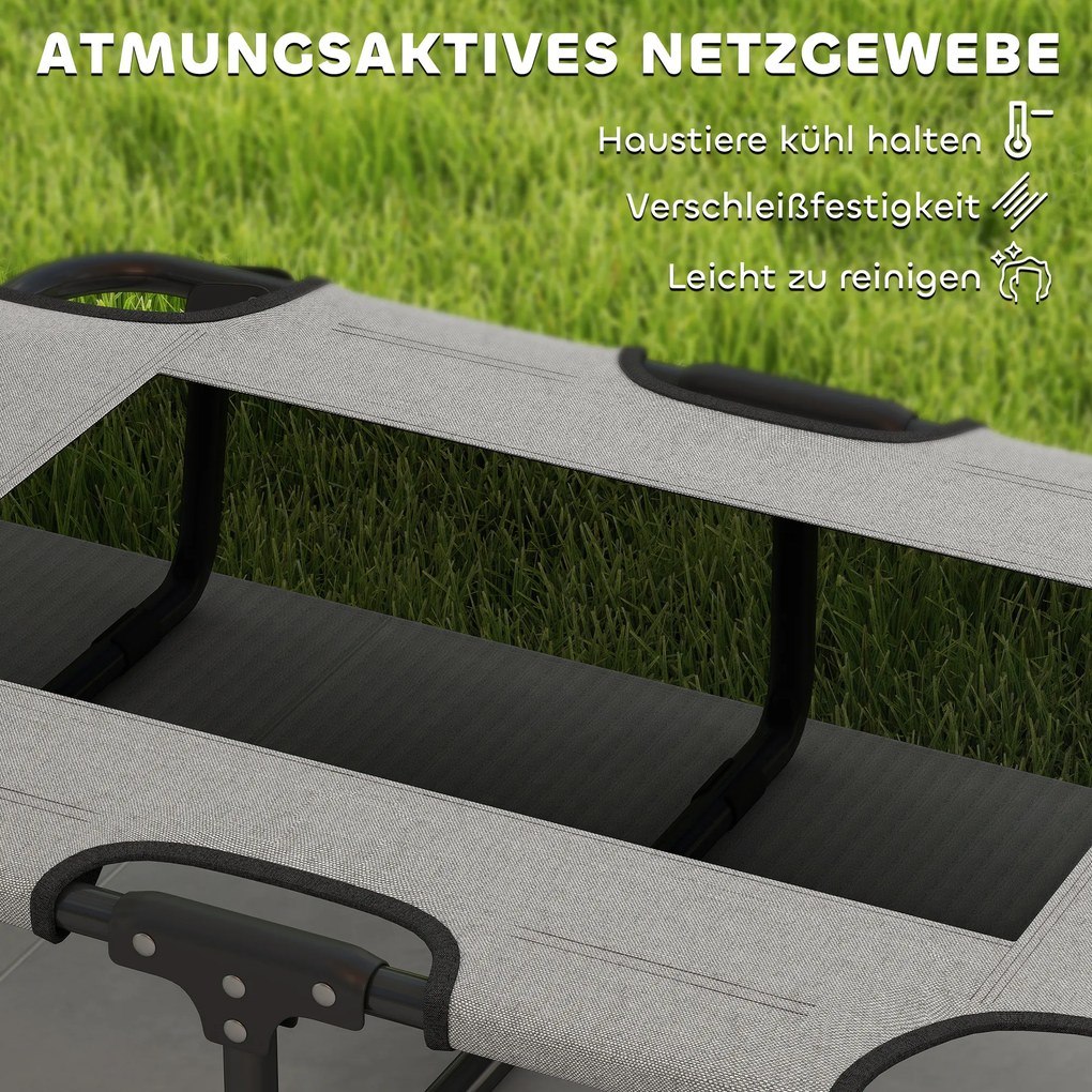 PawHut Vyvýšená Skládací Postel pro Psy - Outdoor Běžecká Postel s Prodyšným Síťovým Designem pro Malé a Střední Psy, Světle Šedá Oxford 75 x 51 x 18…