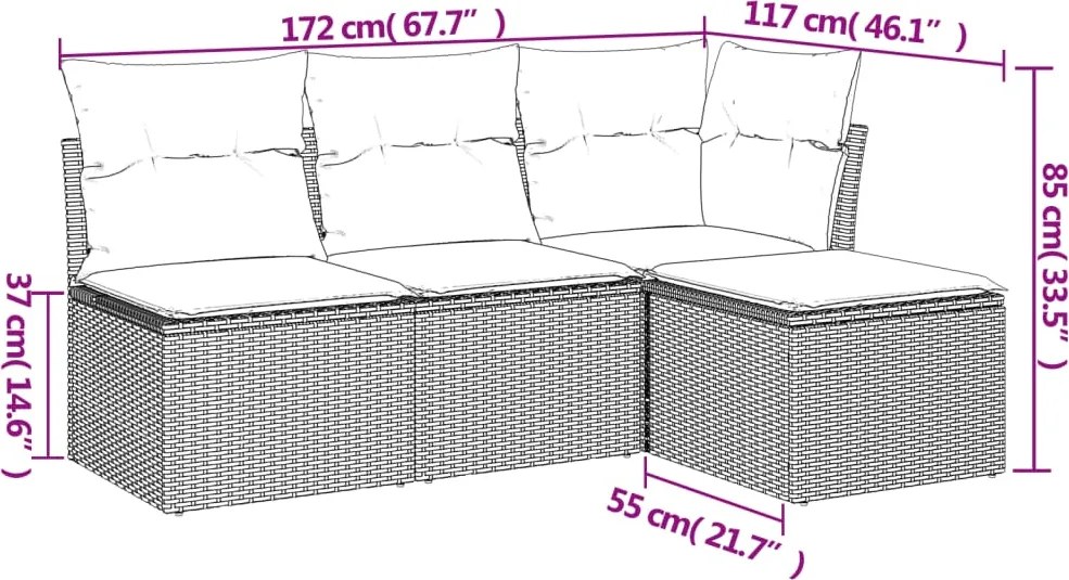 4dílná zahradní sedací souprava s poduškami černá polyratan 3249335