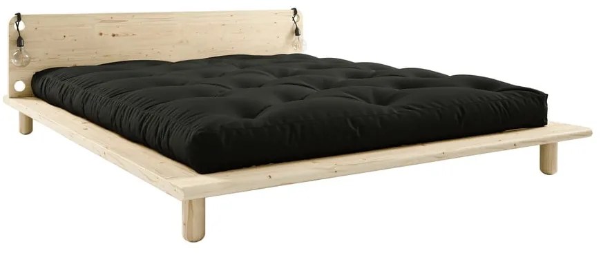 Dvoulůžková postel z masivního dřeva s čelem, lampičkami a černou matrací Double Latex Karup Design Peek, 160 x 200 cm