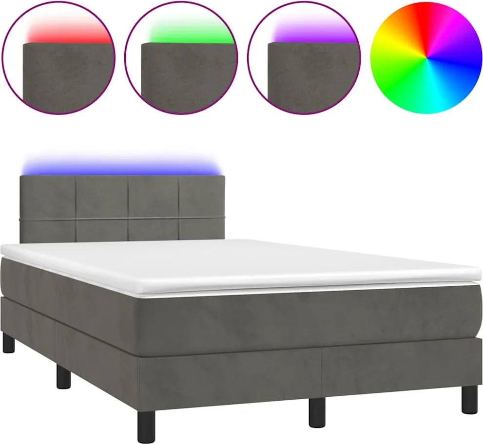 Box spring postel s matrací a LED tmavě šedá 120x200 cm samet 3134394