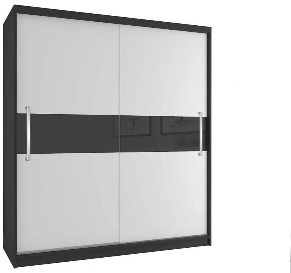 Šatní skříň 133 cm Belini černý mat / bílý mat s posuvnými dveřmi  SI SZP2/2/B/W/B/UU