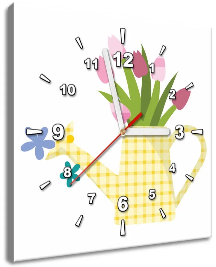 Gario Obraz s hodinami Žlutá konve s kytičkami Rozměry: 30 x 30 cm