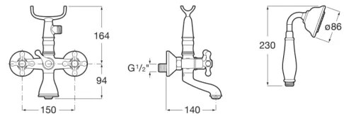 Roca A5A014BC00 - Vanová sada s baterií CARMEN lesklý chrom