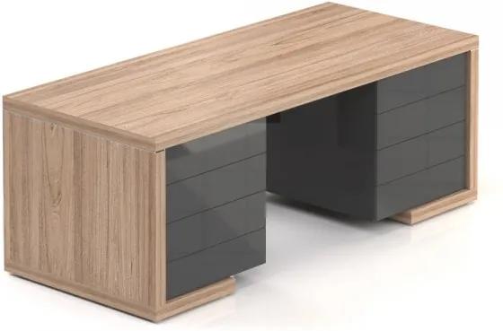 Stůl Lineart 200 x 85 cm + 2x kontejner jilm světlý / antracit