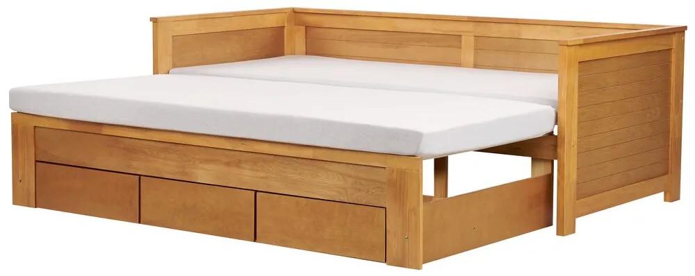Dřevěná rozkládací postel 90/180 x 200 cm světlé dřevo CAHORS Beliani