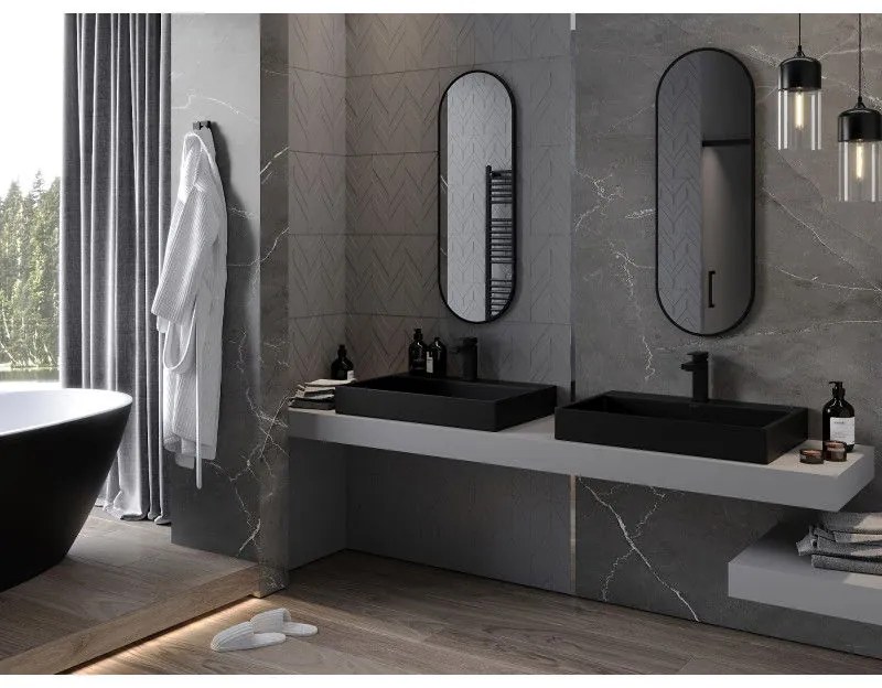 Mexen Loft, oválné koupelnové zrcadlo 100 x 35 cm, barva rámu černá matná, 9851-100-035-000-70