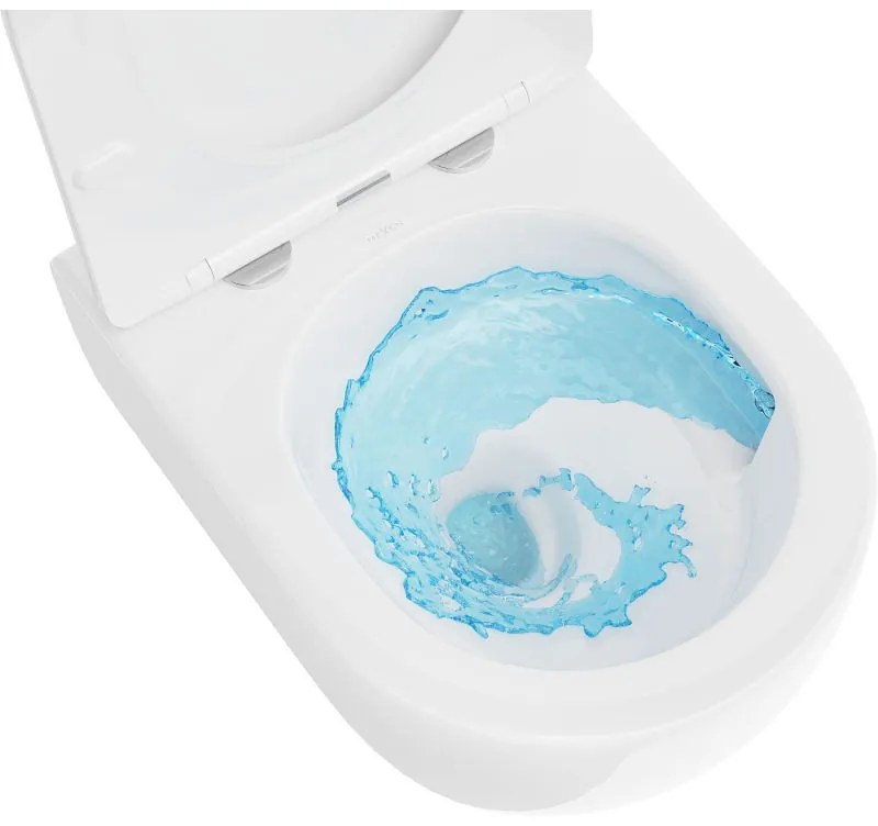 Mexen Carmen, závěsná WC mísa 490x365x340 mm, Rimless Tornádo + WC sedátko z duroplastu, bílá lesklá, 30880100T