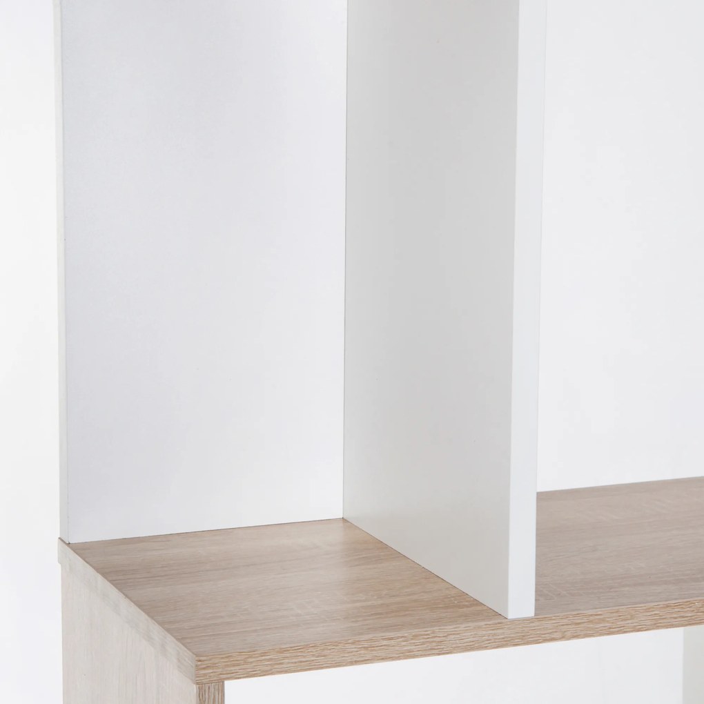 HOMCOM 5-patrová knihovna Dřevěný regál S-tvarovaný Moderní design pro obývací pokoj a kancelář 60x24x184,5 cm Bílá a dřevo